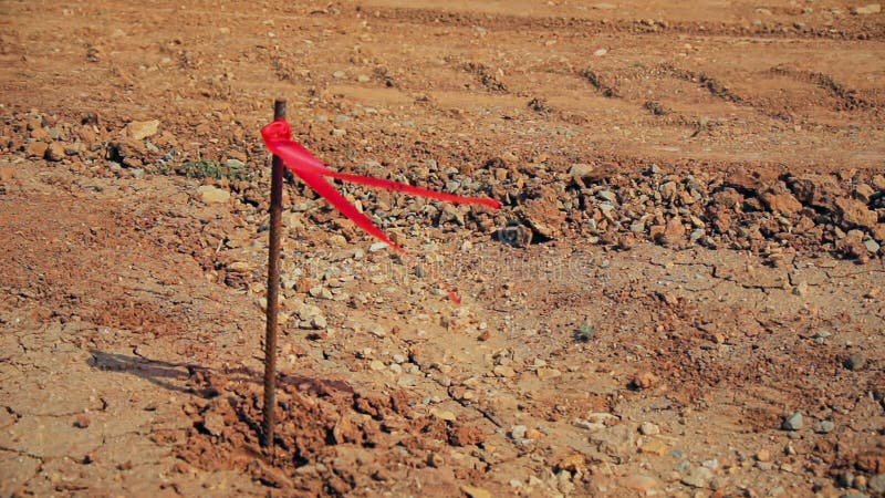 Metal Survey Peg with Red Flag on Construction Site Stock Footage ...