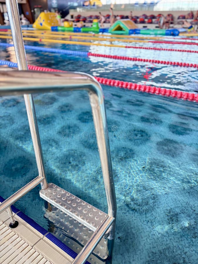 Metal Swimming Pool Exit Ladder Stock Image - Image of exercise, hand ...