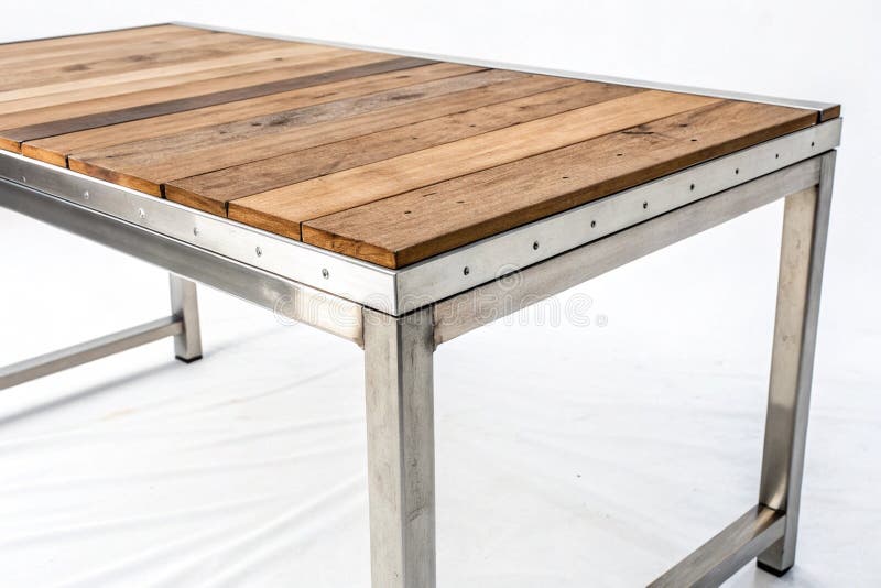 Metal Table with Natural Wood and Special Compound Finish Stock ...