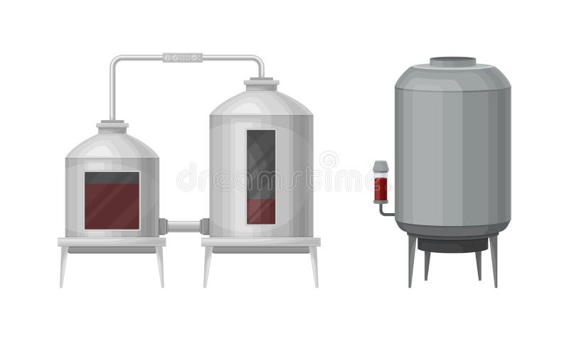 Metal Tank with Grape Juice As Alcoholic Fermentation Vector Set Stock ...