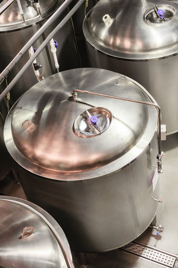 Metal Tanks for Beer Storage. Shoot from the Top Point Stock Image ...