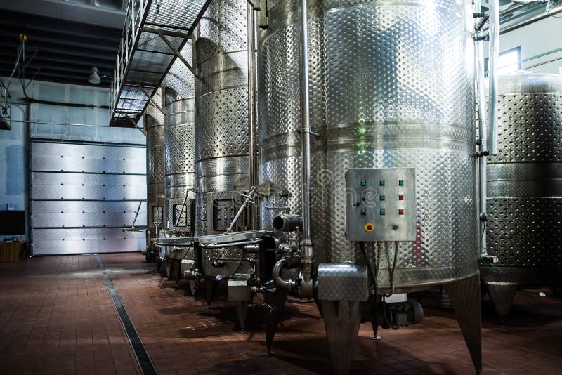Metal Tanks Inside the Winery Factory Stock Photo - Image of metal ...