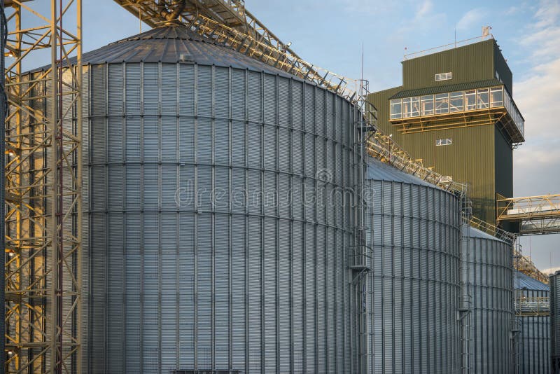 Metal Tanks for Storage of Grain Stock Image - Image of business, food ...