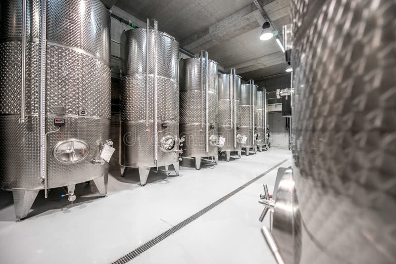 Wine Fermentation in Big Vats Stock Photo - Image of tanks, metal: 26843822