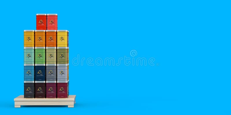 Metal Tea Boxes with Store Product Display Showcase Rack Shelves. 3d ...