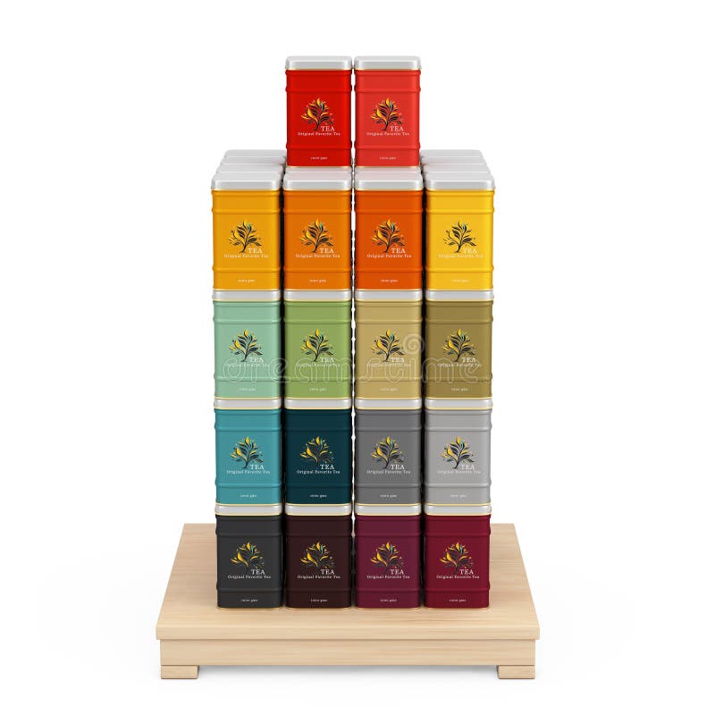 Metal Tea Boxes with Store Product Display Showcase Rack Shelves. 3d ...