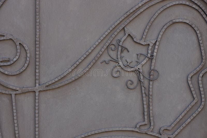 Metal Texture of Iron Wall with Forged Cat Pattern Stock Image - Image ...