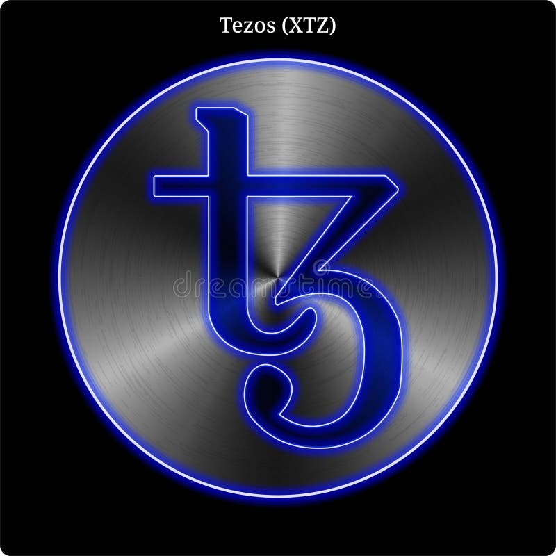 Metal Tezos XTZ Coin Witn Blue Neon Glow. Stock Vector - Illustration ...