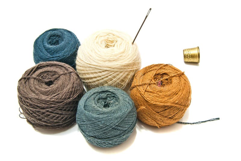 Metal Thimble and Balls of Yarn Stock Image - Image of item, craft ...
