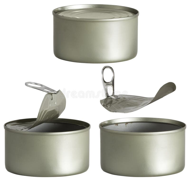 Metal Tin Cans White Isolated De Tin Can, Aberta E Fechado Imagem de ...