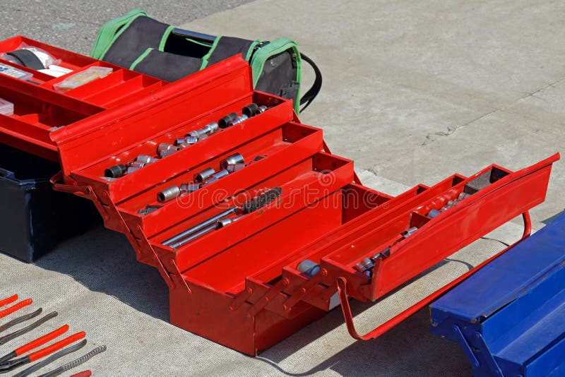 Metal toolbox with trays stock photo. Image of professional - 229203990