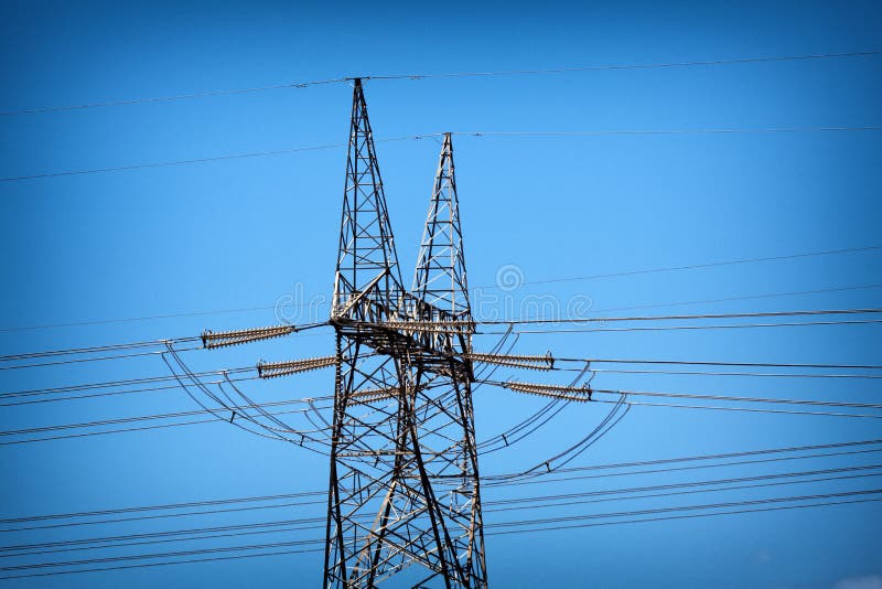 Metal Tower Power Lines Outside the City Stock Photo - Image of ...