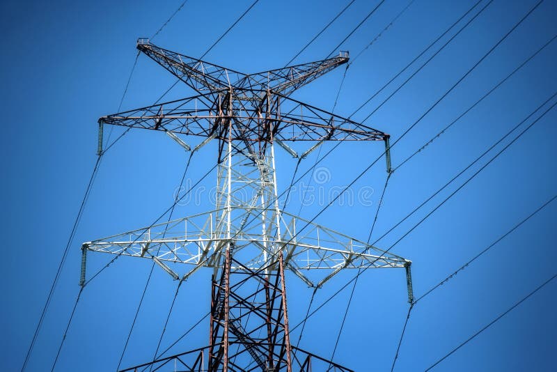 Metal Tower Power Lines Outside the City Stock Photo - Image of ...