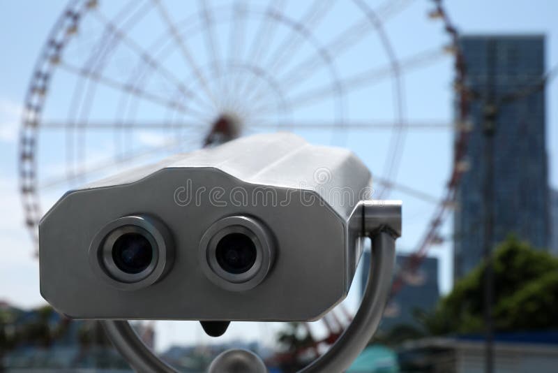Metal Tower Viewer Installed in City, Closeup. Mounted Binoculars Stock ...