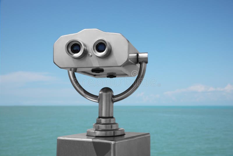 Metal Tower Viewer Installed Near Sea. Mounted Binoculars Stock Image ...