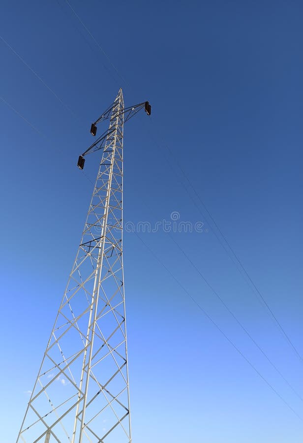 Metal Transmission Line Pole with Insulators and Wires Stock Photo ...