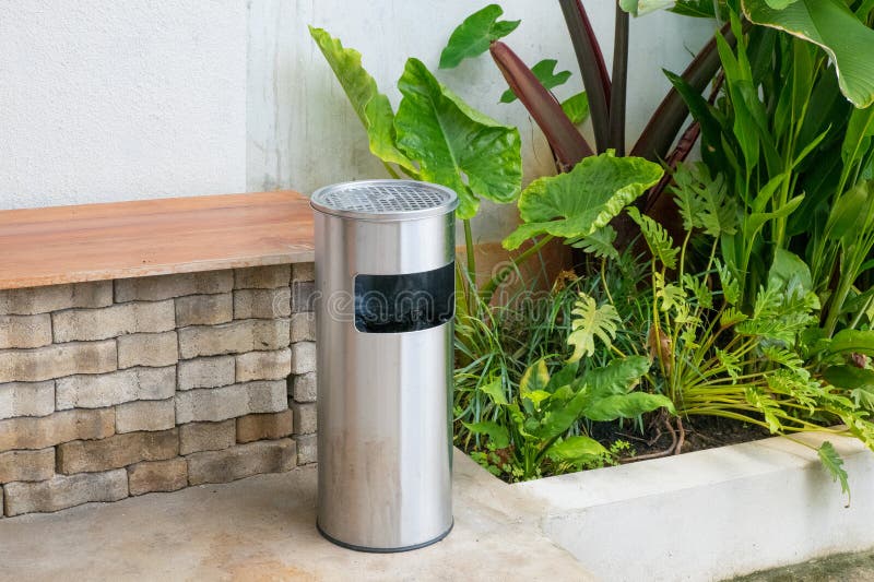 Metal Trash Bin in Garden,cleaning Concept Stock Image - Image of flat ...