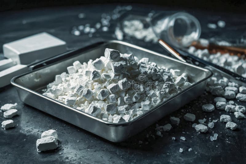 Metal Tray Filled with White Chunky Substance, Surrounded by Scattered ...