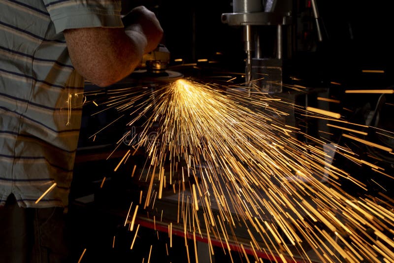 Metal Treatment. Grinding of Steel. Sparks from Disk Stock Image ...