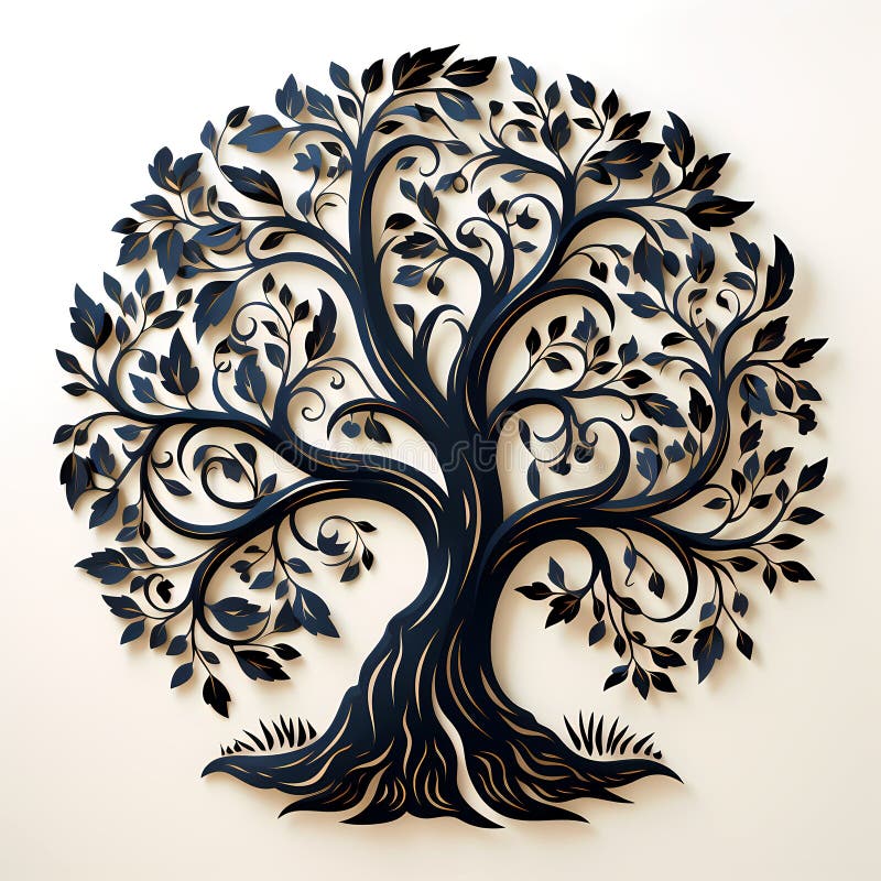 Metal Tree with Leaves on it on White Wall. Generative AI Stock ...