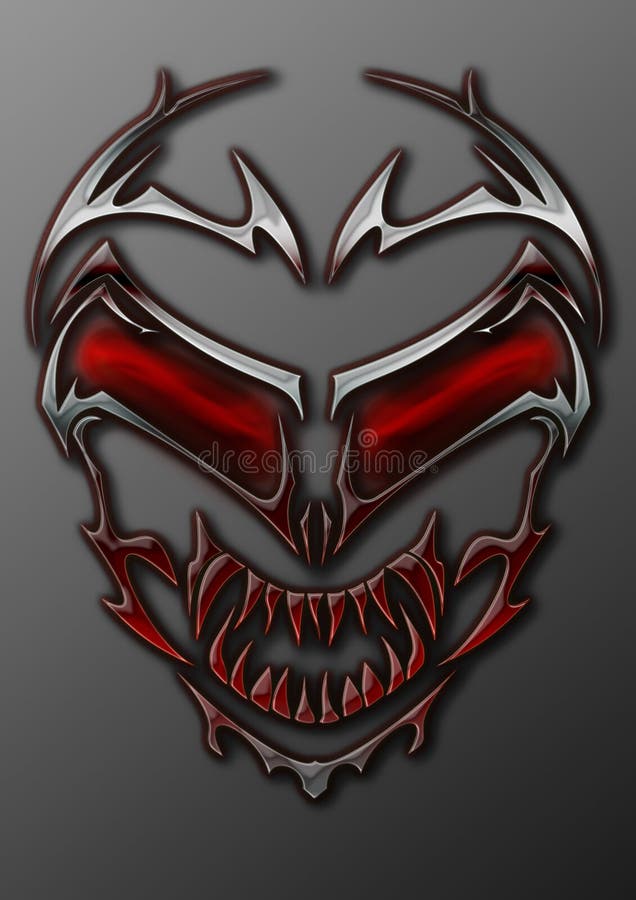 A Metal Tribal Alien Skull with Glowing Red Eyes Stock Illustration ...