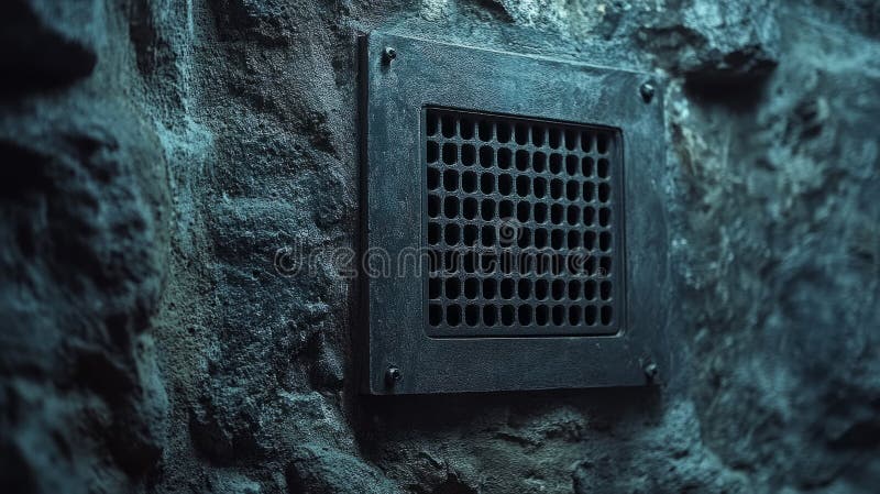 Metal Vent on Textured Stone Wall in Dim Lighting. Stock Image - Image ...