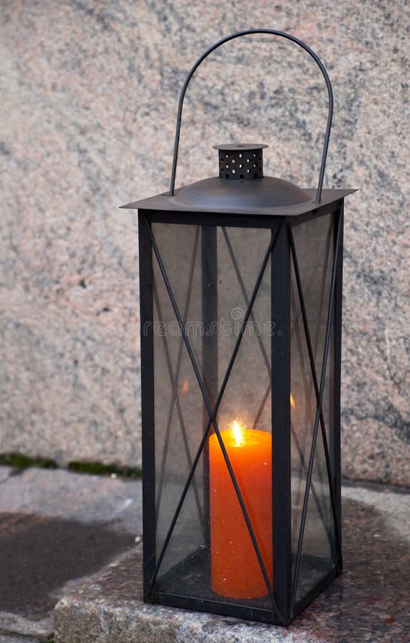 Metal Vintage Lamp with Red Candle Inside Stock Image - Image of object ...