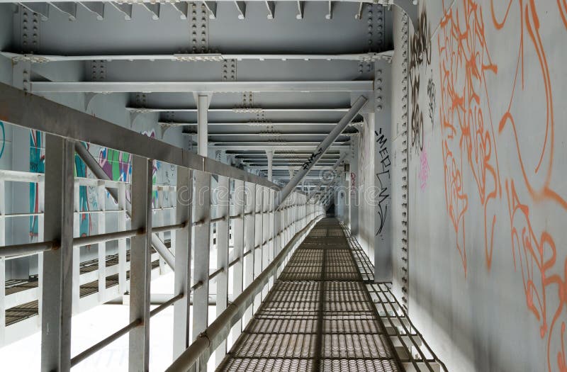 Metal Walkway Under a Bridge Stock Image - Image of urban, exterior ...