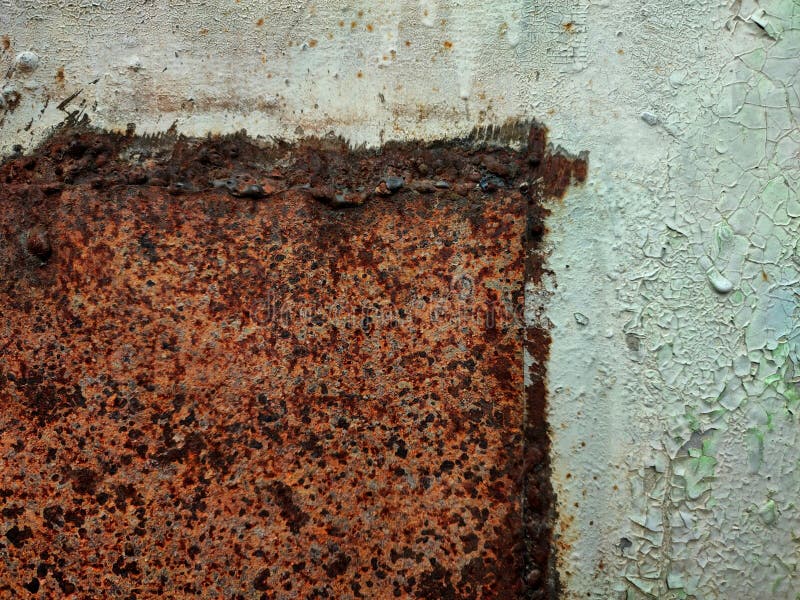 Metal Wall Painted with Old Gray Paint and a Piece of Rusty Metal Stock ...