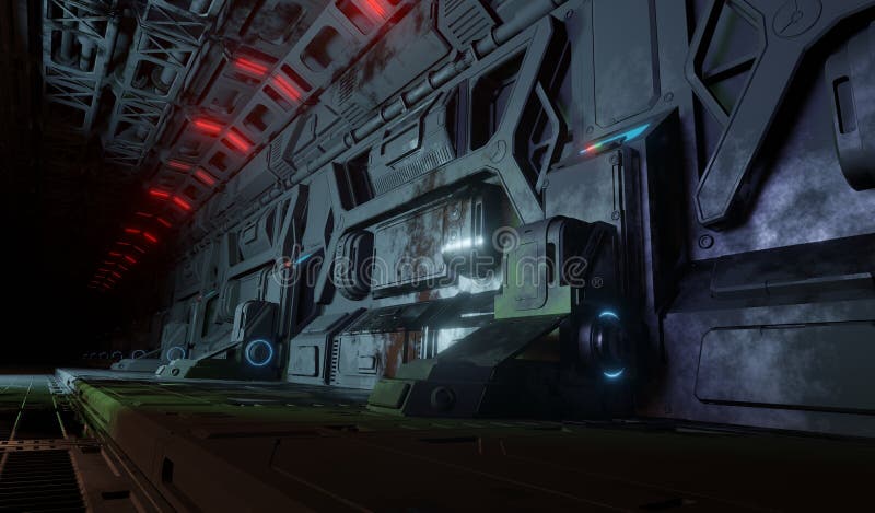 Metal Wall Panel in Hallway with Lighting at Night Scene Stock ...