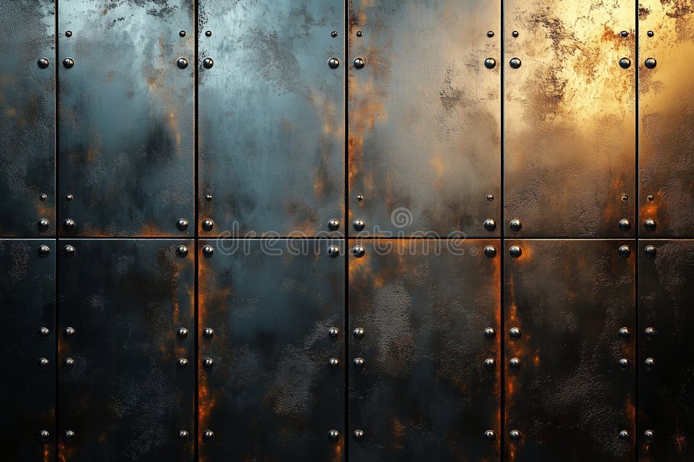 Metal Wall Panels with Rivets Showcasing Rust and Texture in Warm ...