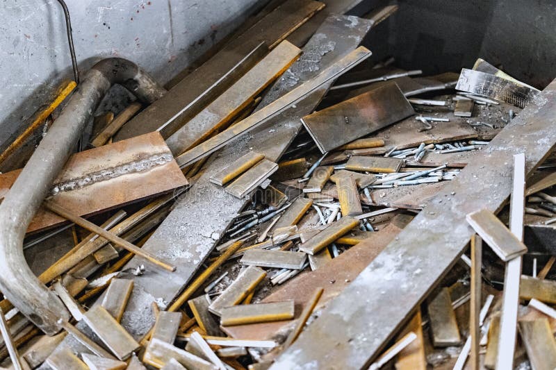Metal Waste after Processing and Cutting Metal at the Factory in the ...