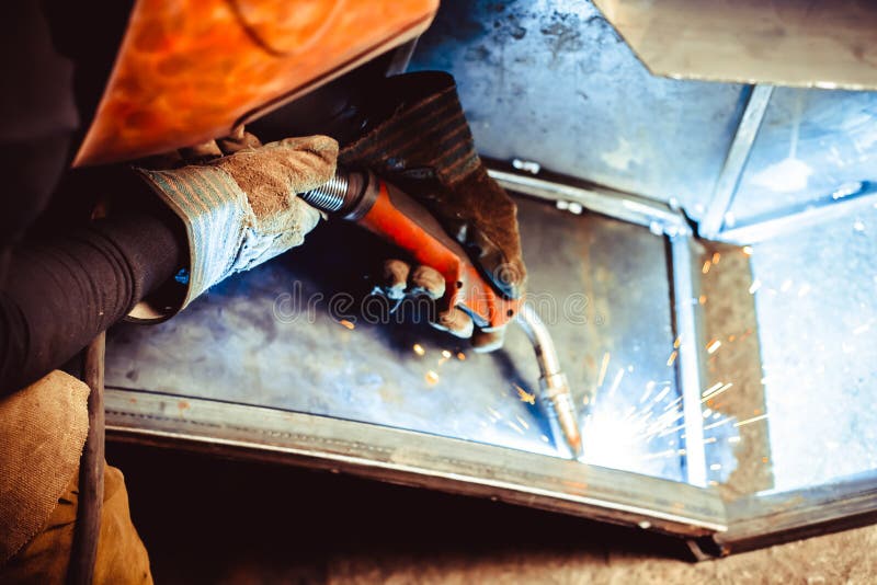 Metal Welding with Sparks and Smoke Stock Image - Image of iron, beam ...
