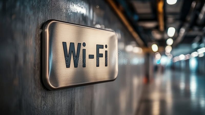 Metal Wi-Fi Sign in a Modern Hallway Setting. Stock Photo - Image of ...
