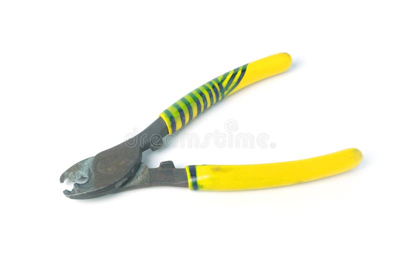 Metal Wire Cutters with Yellow Rubber Handles Isolated on White ...
