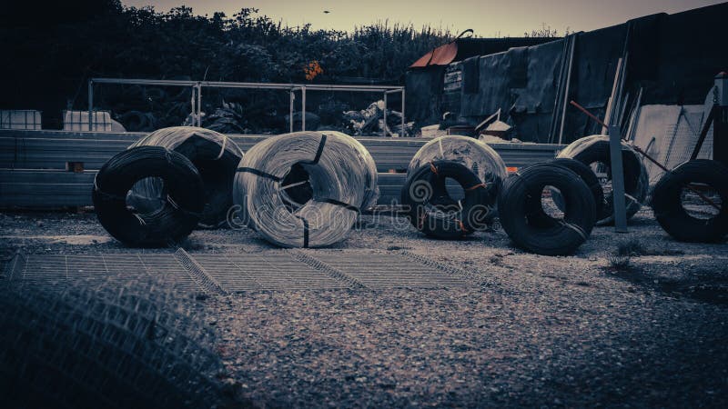 Metal wires net roll stock image. Image of building - 227907483