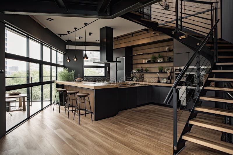 Metal and Wood Combination in Sleek Industrial Design Stock ...