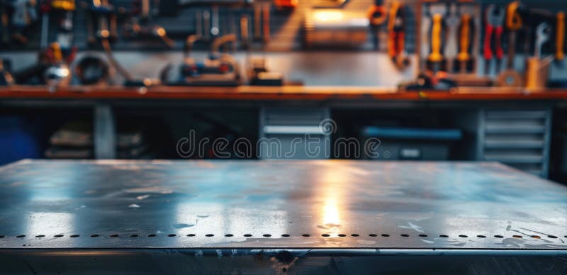 Metal Workbench in a Well-organized Automotive Workshop with Various ...