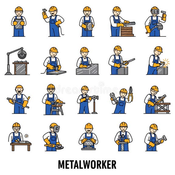 Metal Worker Characters and Illustrations Vector Set Stock Vector ...
