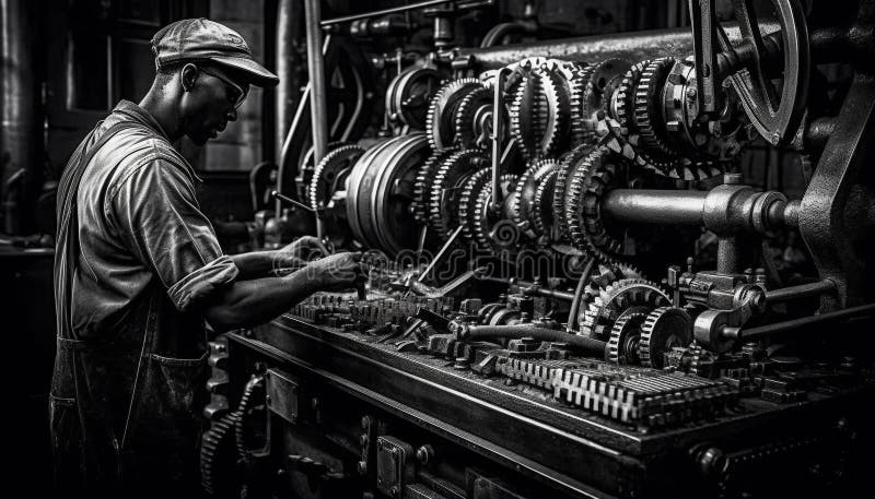 Metal Worker Repairing Machinery in Industrial Workshop Generated by AI Stock Illustration ...