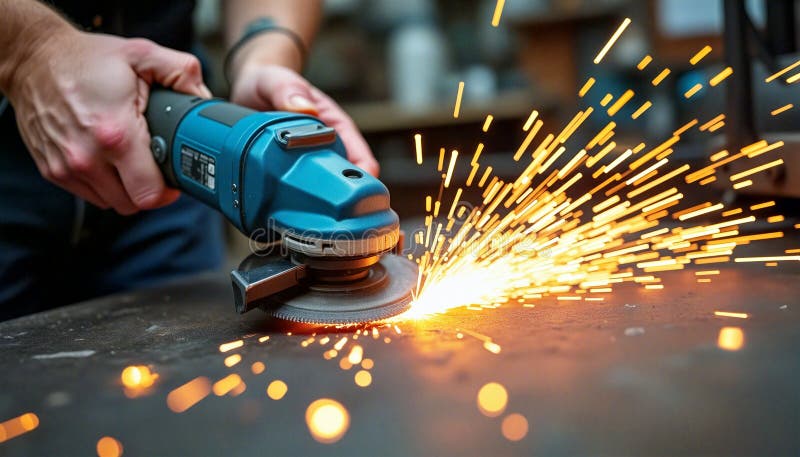 Metal Worker Using Angle Grinder Creating Sparks Stock Illustration ...