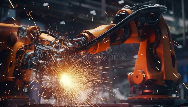 Metal Worker Using Automated Welding Equipment in Factory Workshop ...