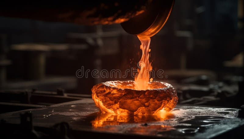 Metal Workers in a Steel Mill Pouring Molten Iron Generated by AI Stock ...