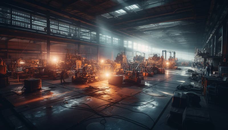 Metal Workers Use Heavy Machinery in a Factory for Manufacturing ...