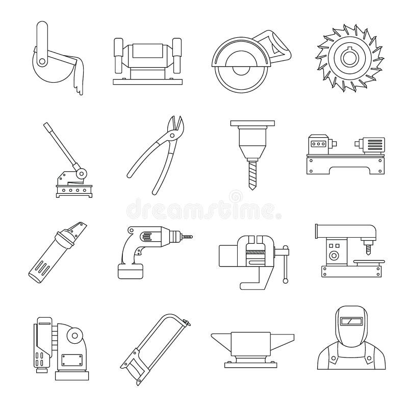 Metal Working Icons Set, Simple Style Stock Vector - Illustration of ...