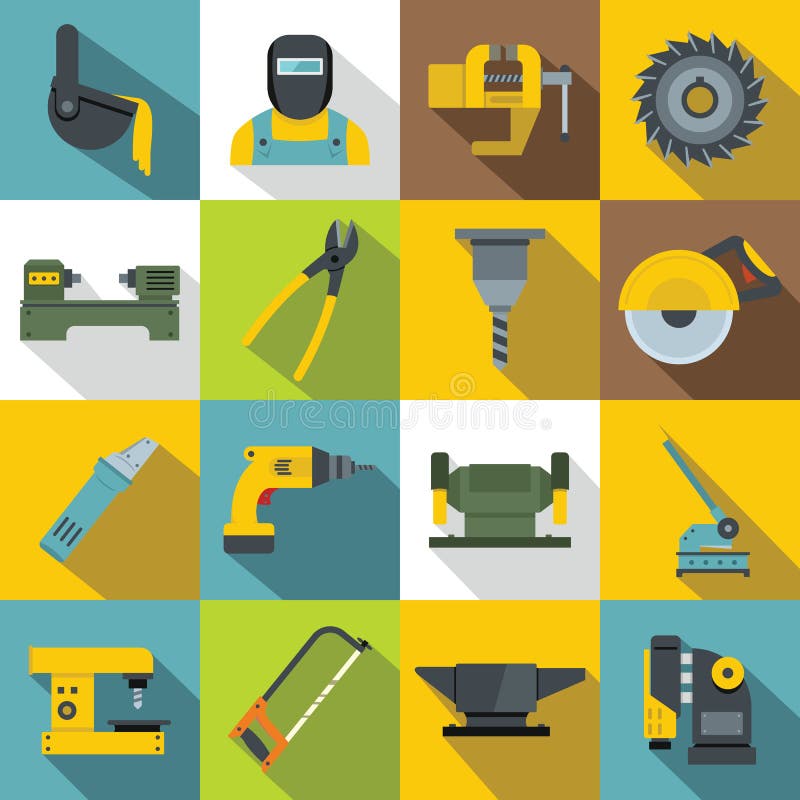 Metal Working Icons Set, Flat Style Stock Vector - Illustration of ...