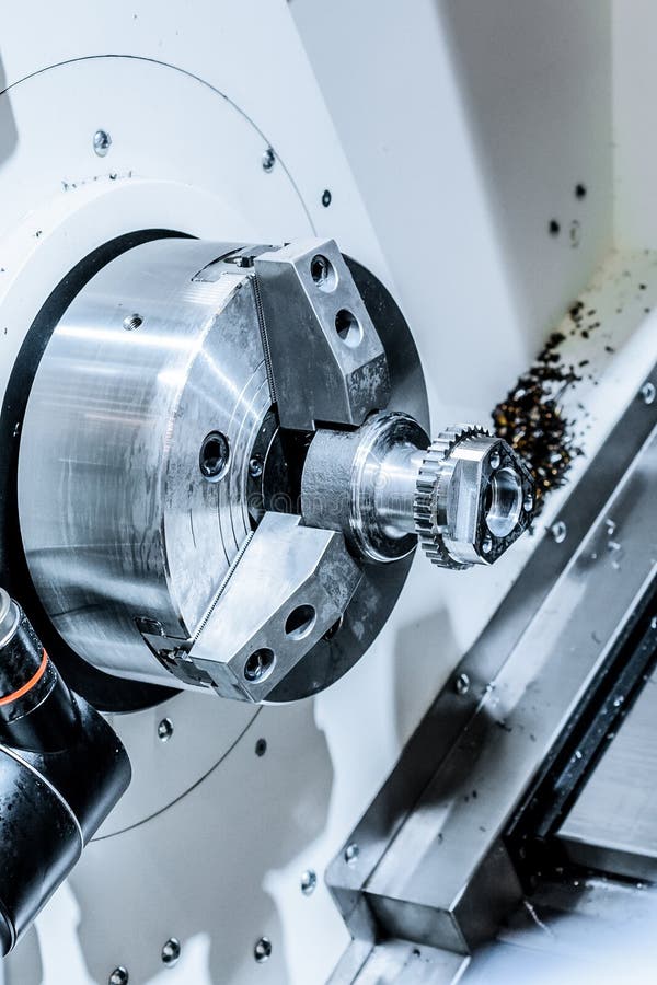 Metal Workpiece Clamped in the Lathe Chuck CNC Machine Stock Photo ...