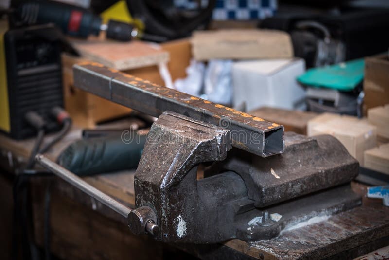 Vice clamp with workpiece stock image. Image of repair - 44664641