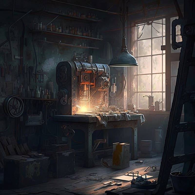 A Metal Workshop. Generative AI Stock Illustration - Illustration of ...