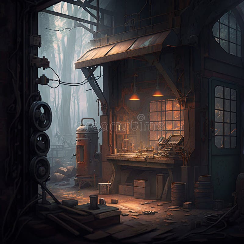 A Metal Workshop. Generative AI Stock Illustration - Illustration of ...